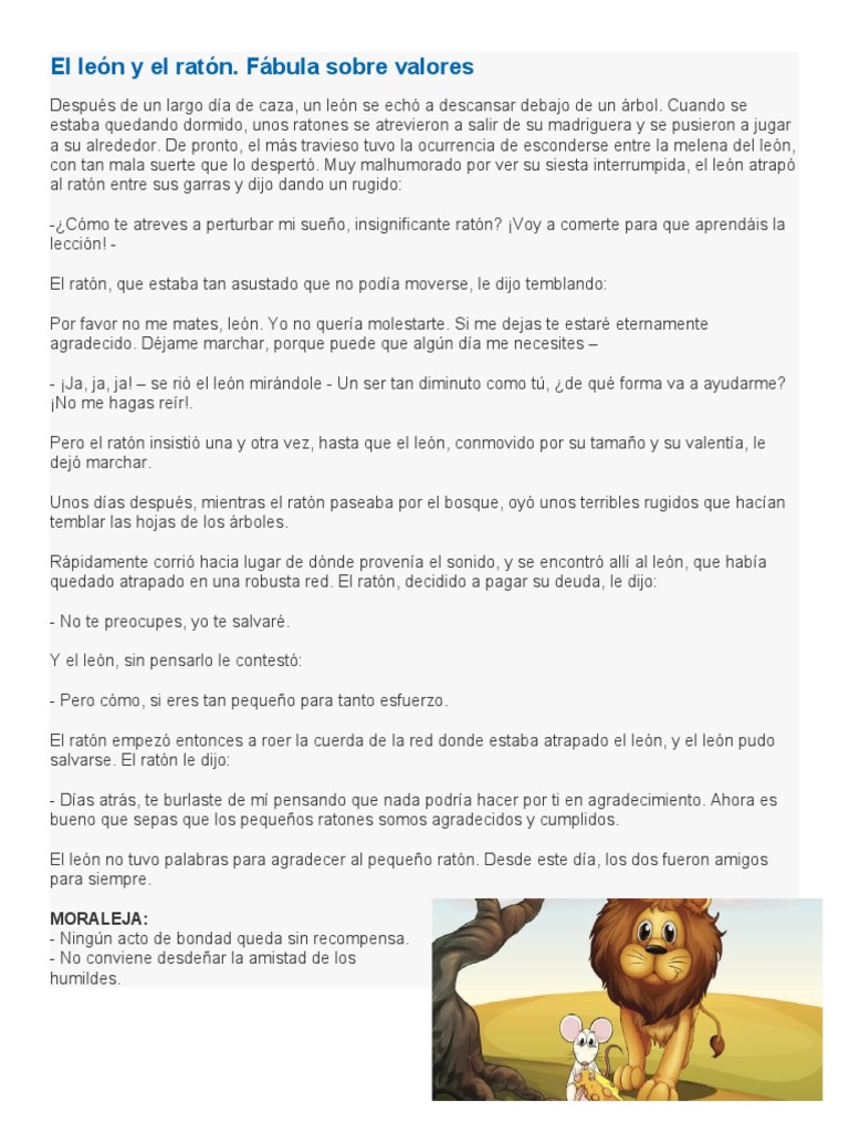 Fábula: El león y el ratón | PDF