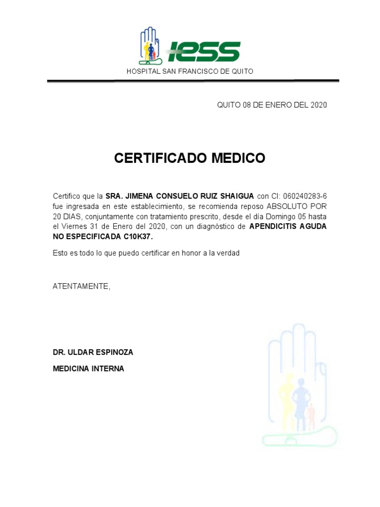Certificado Medico Iess | PDF
