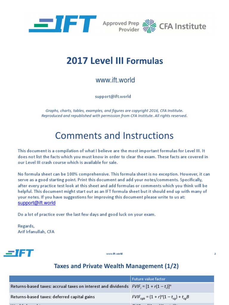 CFA Level III Formula | PDF | Bond Duration | Option (Finance)
