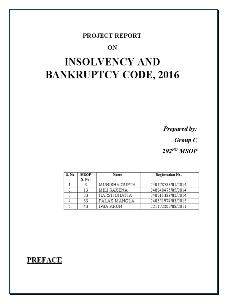 Project Report - IBC Final - Group C | PDF | Insolvency | Bankruptcy