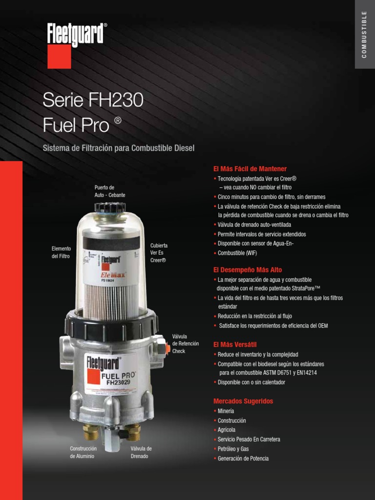 FH230 Fuel Pro Fleetguard Combustible Trampa PDF | PDF | Biodiésel ...