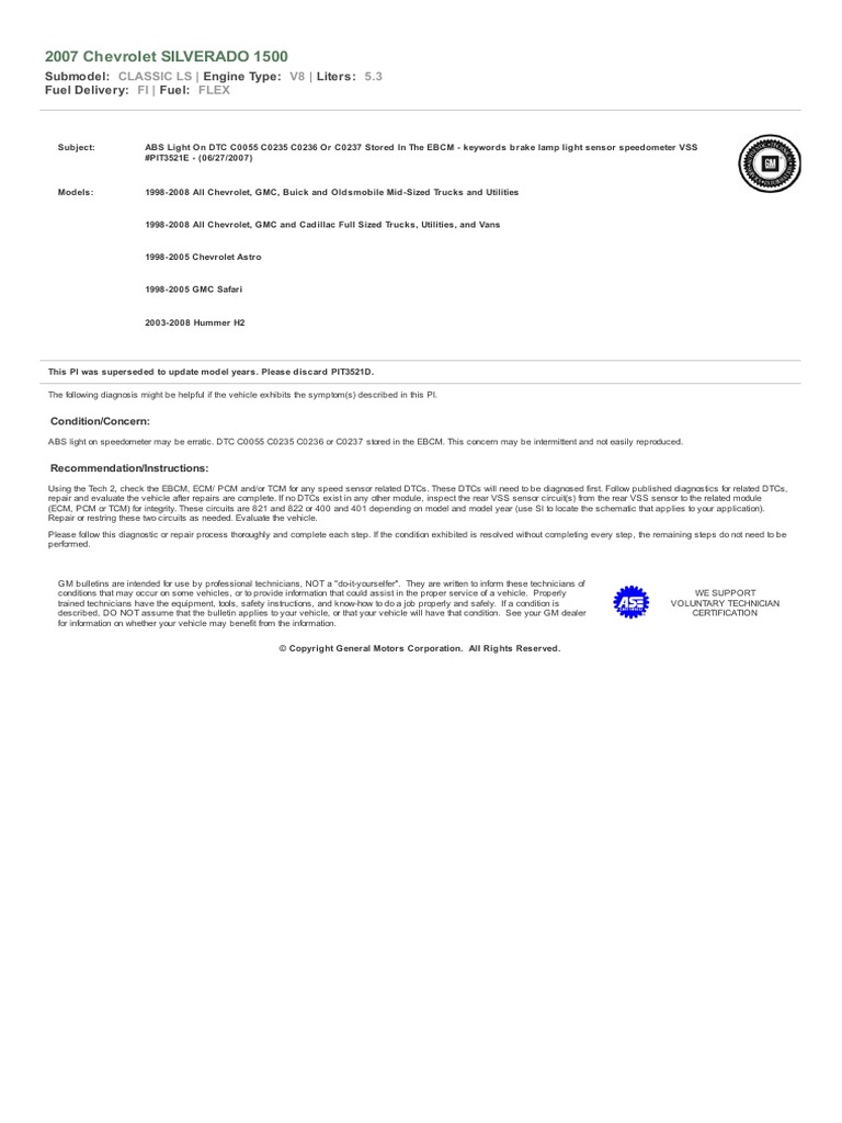 Abs Light On DTC c0055 c0235 c0236 or c0237 Stored in The Ebcm | PDF ...