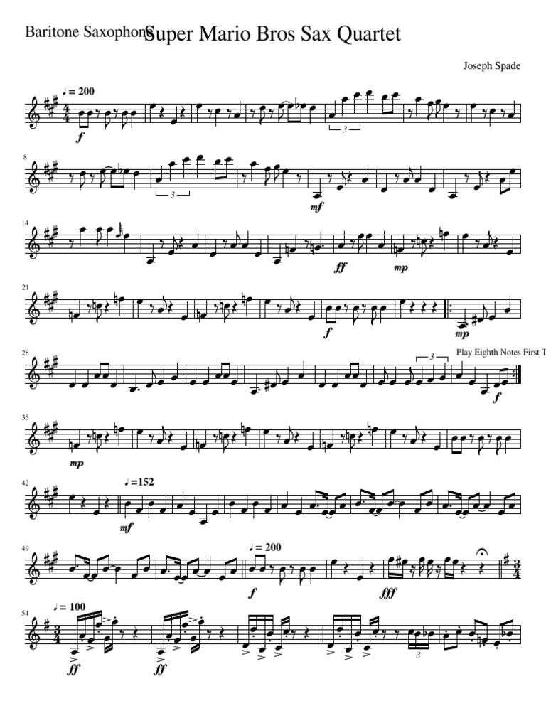 Super Mario Bros Sax Quartet-Super Mario Bros Sax Quartet-Baritone ...
