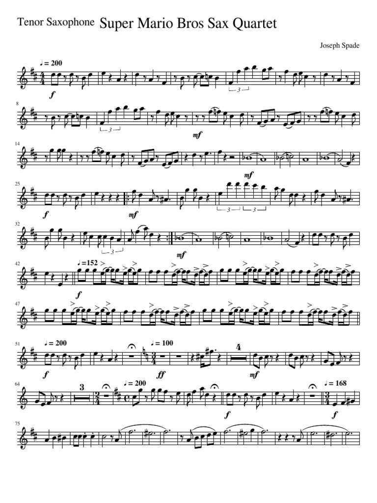 Super Mario Bros Sax Quartet-Super Mario Bros Sax Quartet-Tenor ...