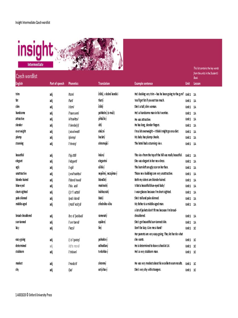 Insight Word List in T CZ | PDF