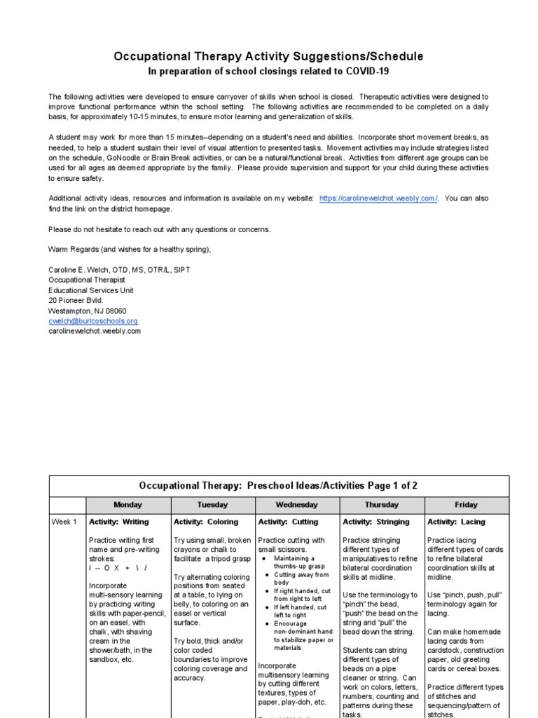 Ot Therapy Plans For Carryover at Home | PDF | Clothing | Consumer Goods