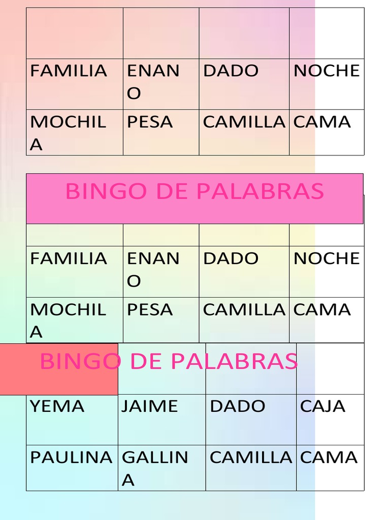 Bingo de Palabras | PDF