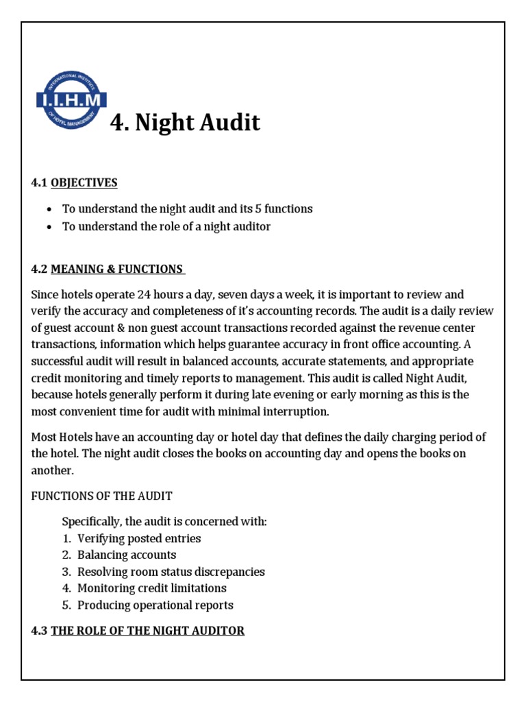 Night Audit | PDF | Internal Control | Accounting