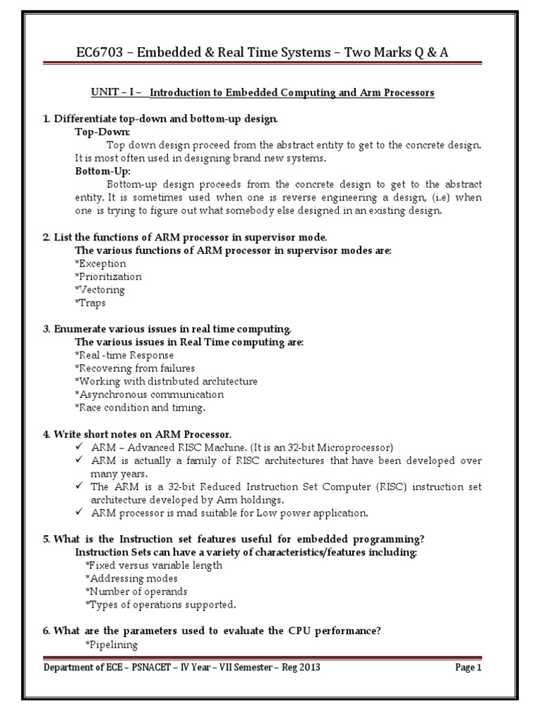Embedded-and-Real-Time-Systems-2 Marks Final | Download Free PDF ...
