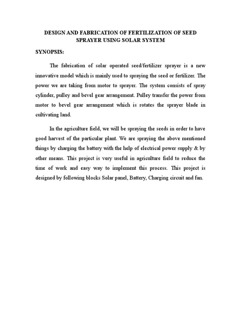 Design and Fabrication of Fertilization of Seed Sprayer Using Solar ...