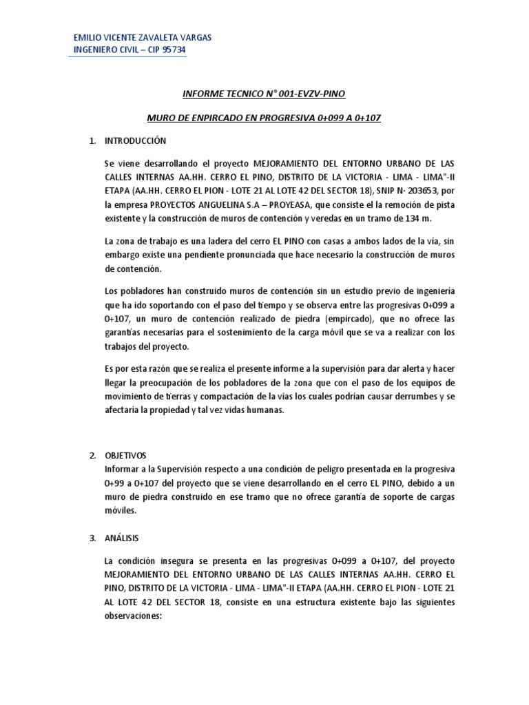 Informe Tecnico 001 - El Pino | PDF | Lima | Hormigón