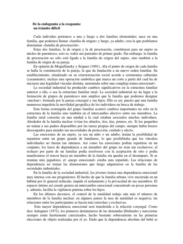 De La Endogamia A La Exogamia | PDF | Familia | La sexualidad humana