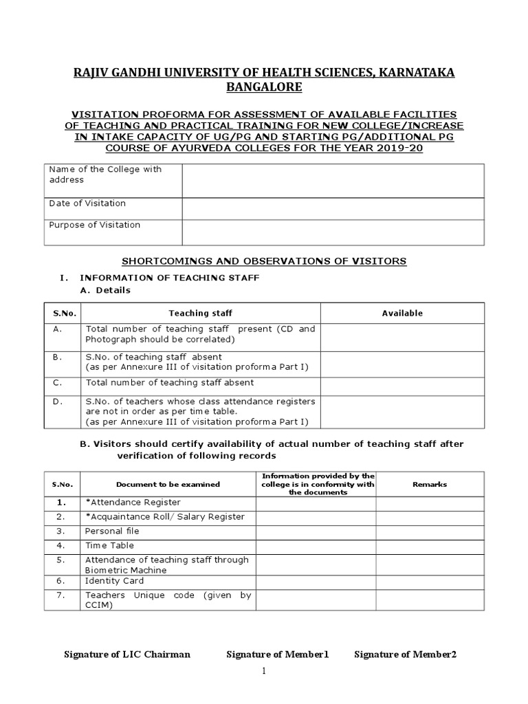 Ayurveda Lic Inspection Format For Increase in Intake, Renewal ...