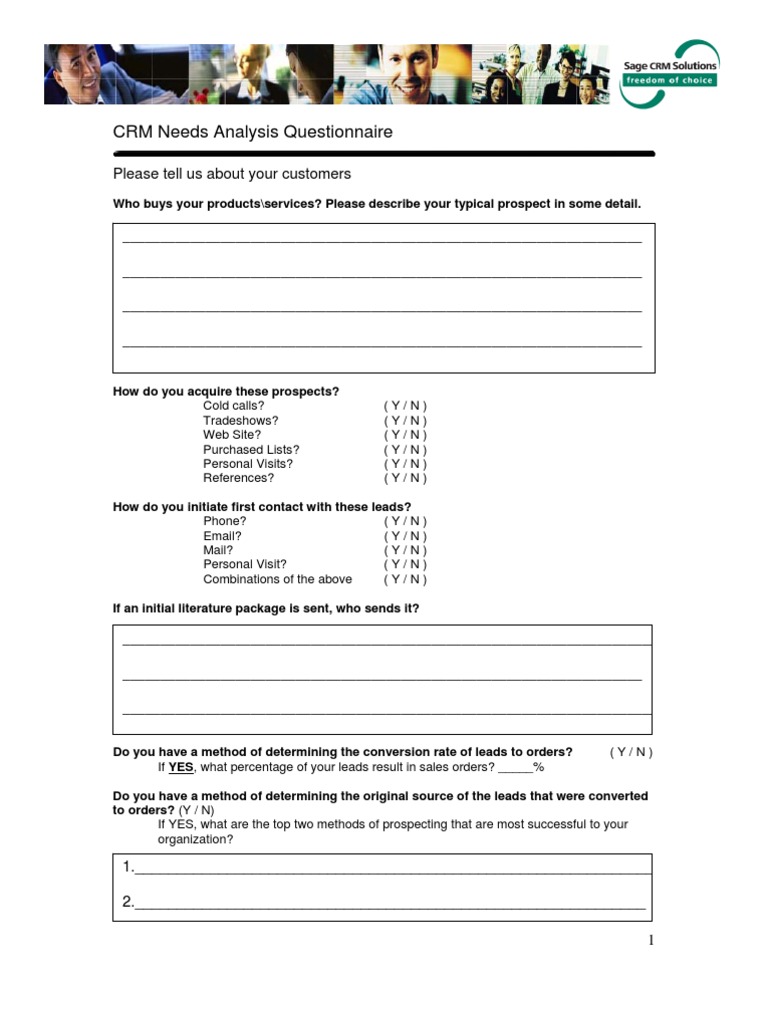 CRM Needs Analysis Questionnaire | PDF | Customer Relationship ...