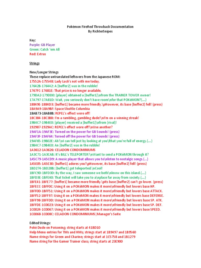 Pokemon FireRed Throwback Documentation v190718 | PDF | Works | Video Games