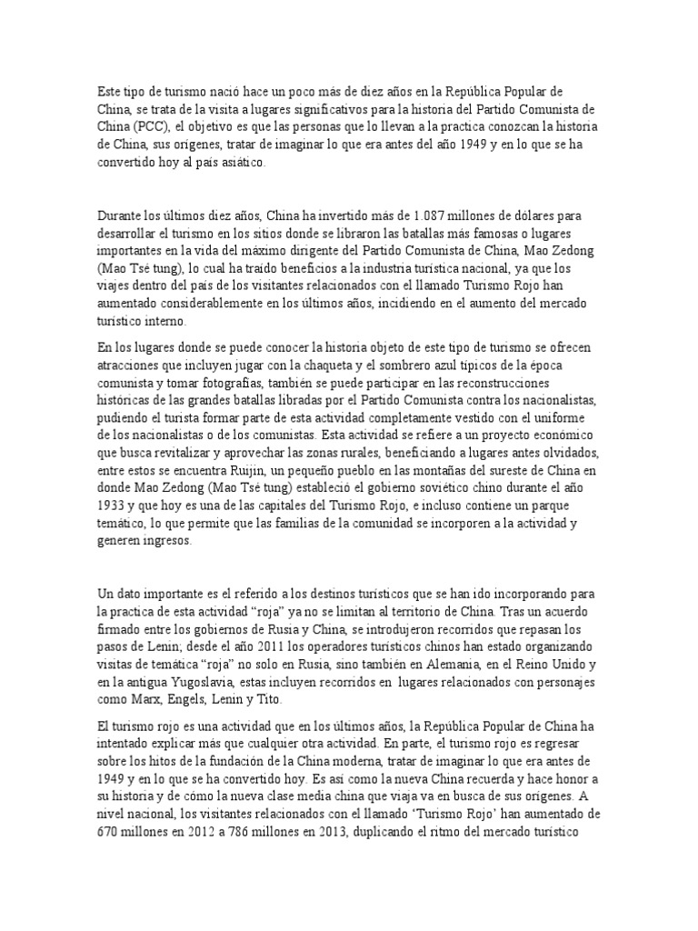 Turismo Rojo: Historia y Crecimiento | PDF | China | Política mundial