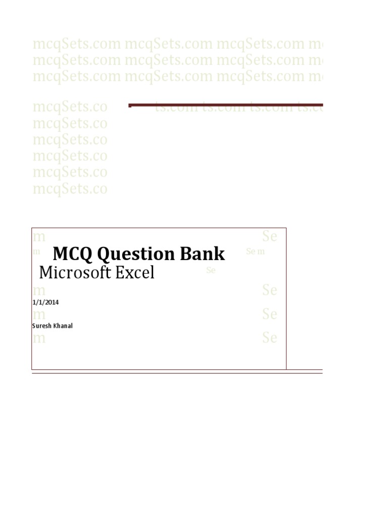 Ms Excel MCQ Bank | PDF | Microsoft Excel | Worksheet
