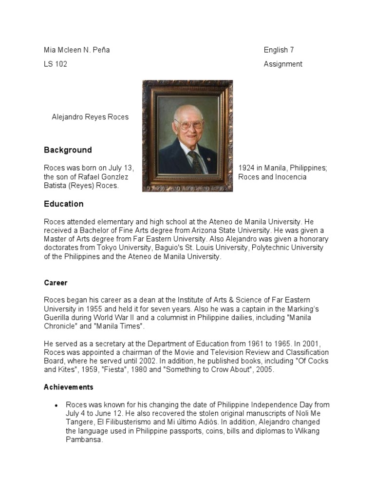 Alejandro Reyes Roces | PDF | Philippines