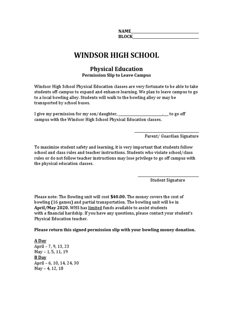 Bowling Permission Slip | PDF