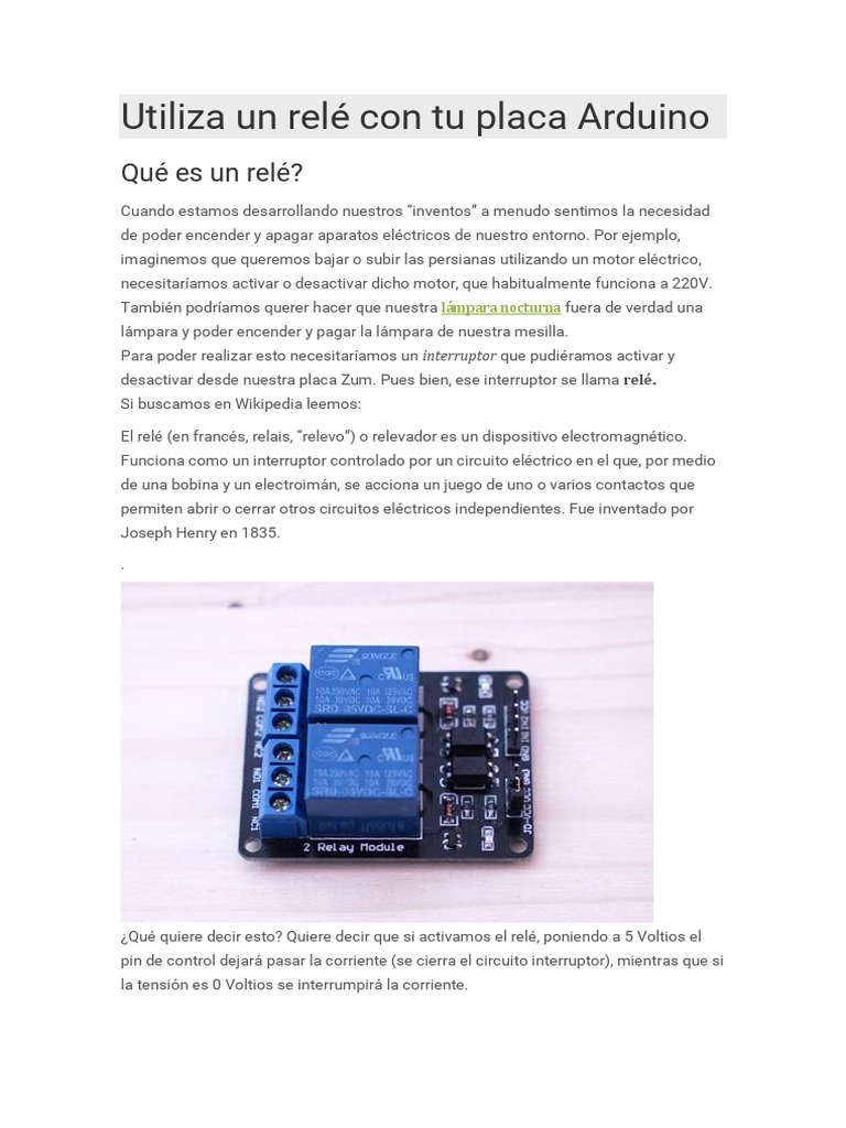Utiliza Un Relé Con Tu Placa Arduino | PDF | Relé | Bienes manufacturados