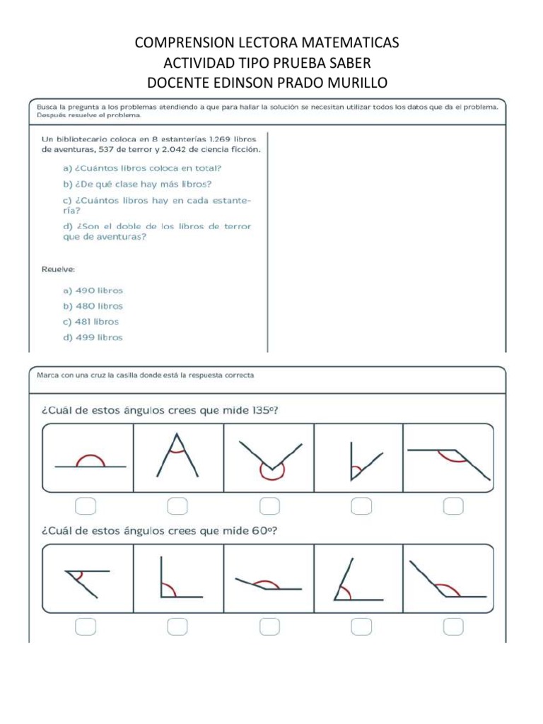 Comprensión Lectora Matemáticas Grado Cuarto Pdf