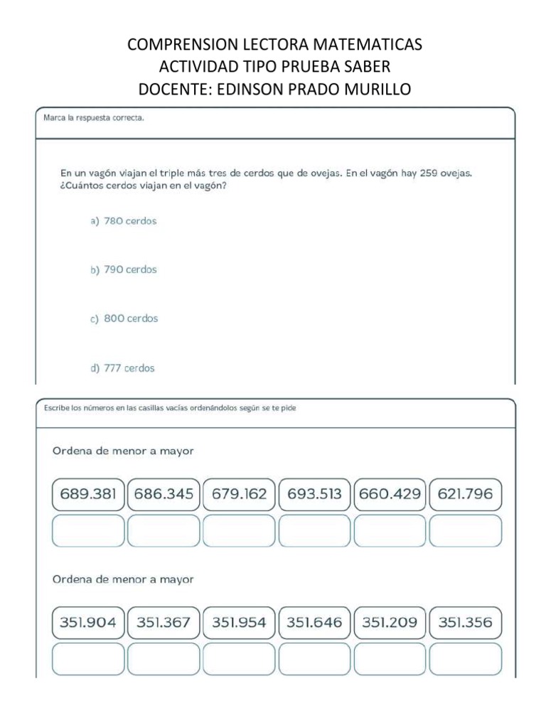 Comprensión Lectora en Matemáticas | PDF
