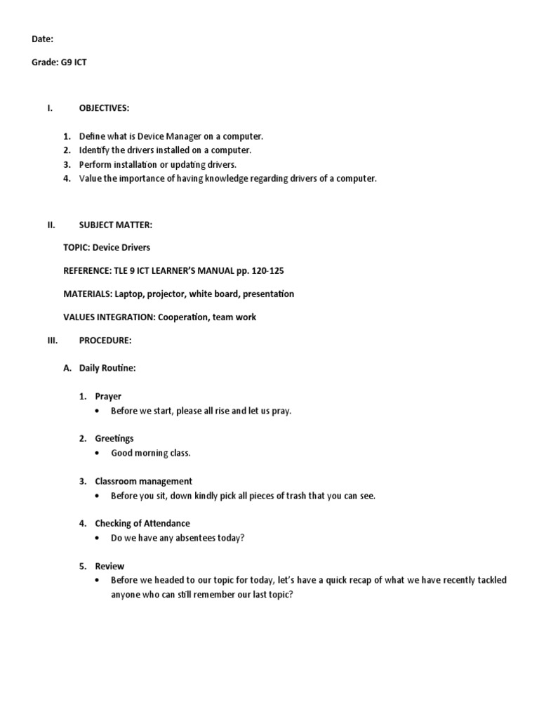 Computer Driver - Lesson Plan | PDF | Device Driver | Computer Hardware