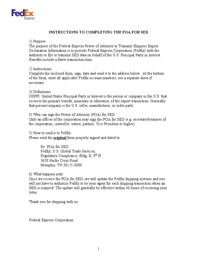 PDF Poa Sed | PDF | Fed Ex | Power Of Attorney
