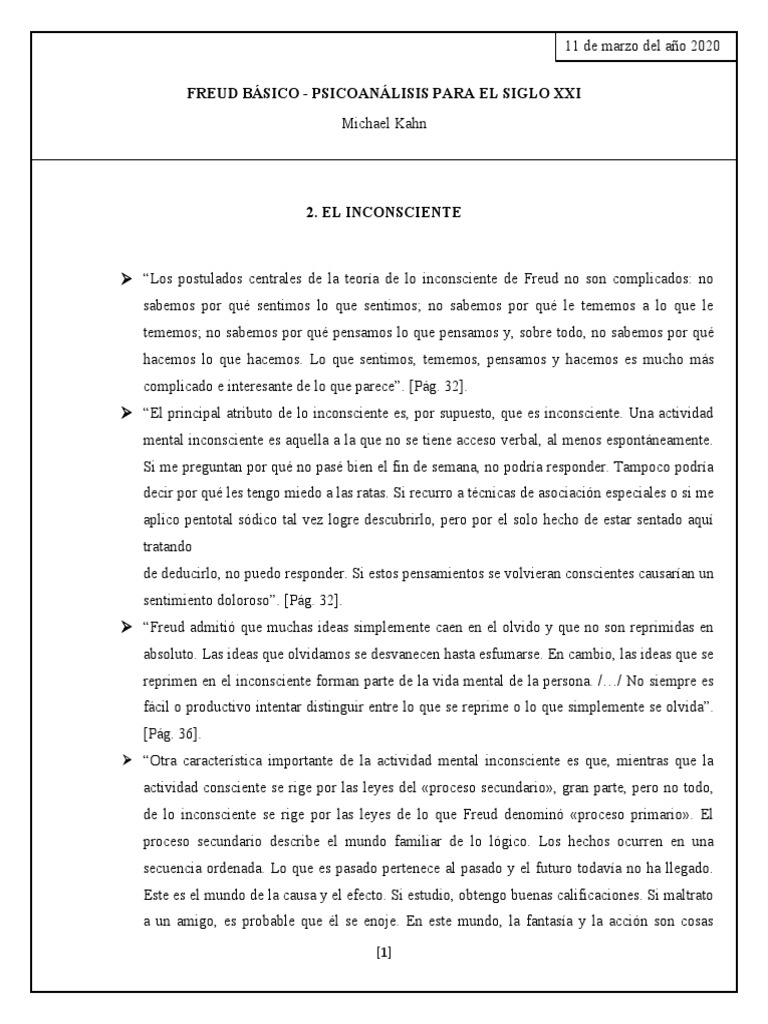 El inconsciente y sus características según el psicoanálisis de Freud | PDF | Carné de identidad ...