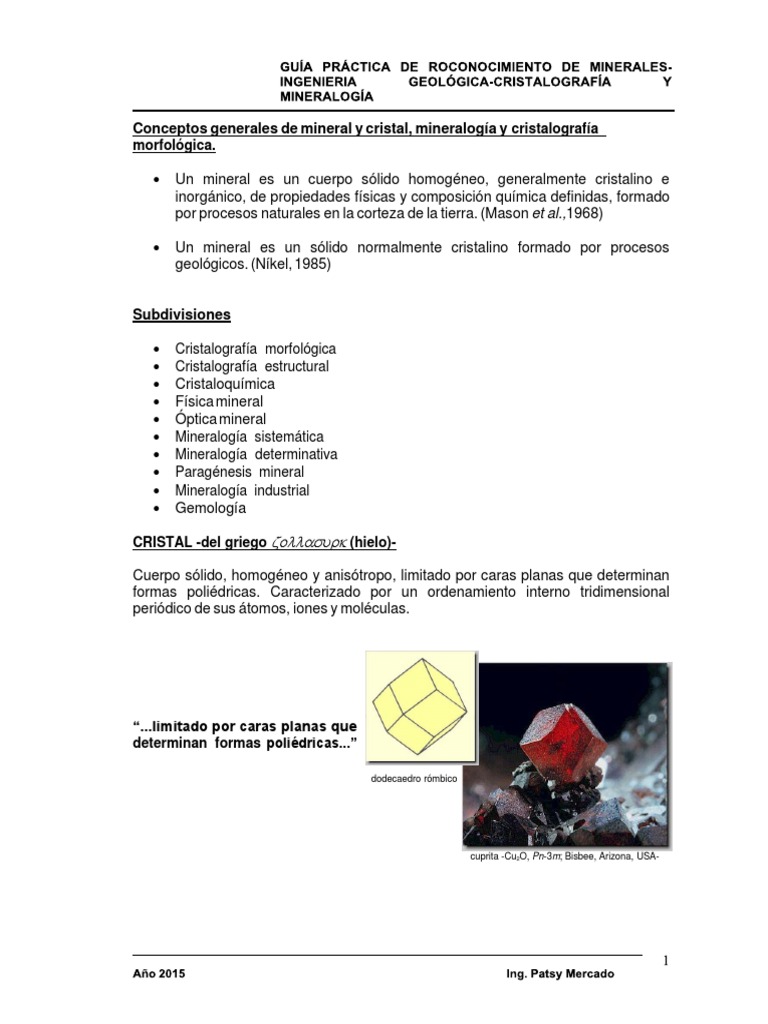 Práctica Calificada Mineralogía | PDF | Cristalografía | Minerales
