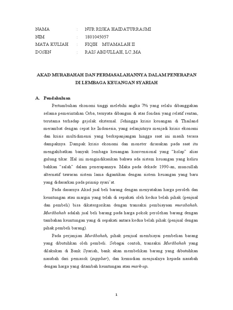 Akad Murabahah Dan Permasalahannya Dalam Penerapannya | PDF