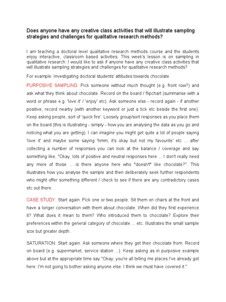Creative Sampling Activities for Class | PDF | Qualitative Research ...
