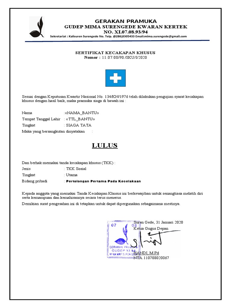 Piagam TKK p3k | PDF