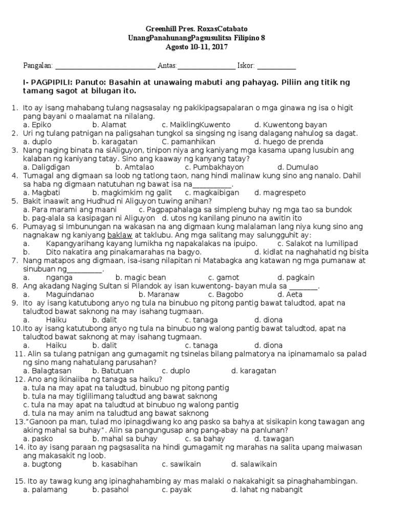 Filipino 8-1stt Quarter | PDF