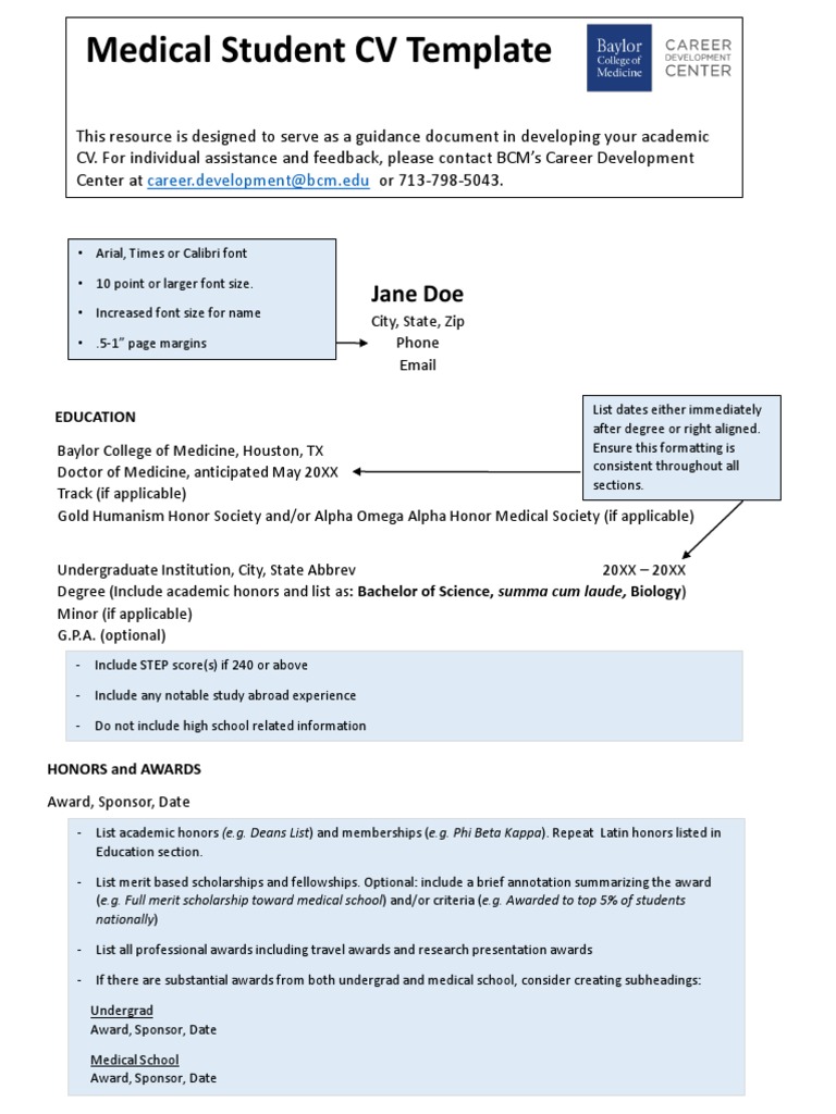BCM Som Student Resume Template 002 | PDF | Medical School | Volunteering