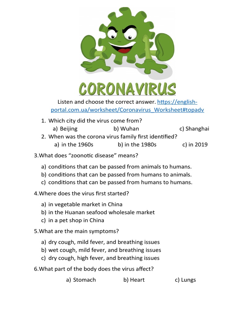 Coronavirus Worksheet: Quiz & Activities | PDF | Infection | Virus