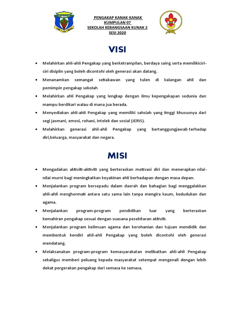 Visi & Misi Pengakap 2020 | PDF