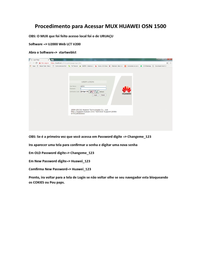 Procedimento para Acessar MUX HUAWEI OSN 1500 | PDF