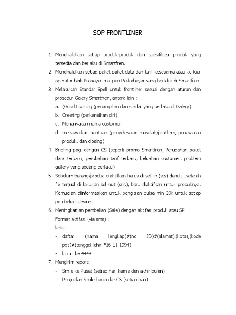 SOP Front Liner | PDF