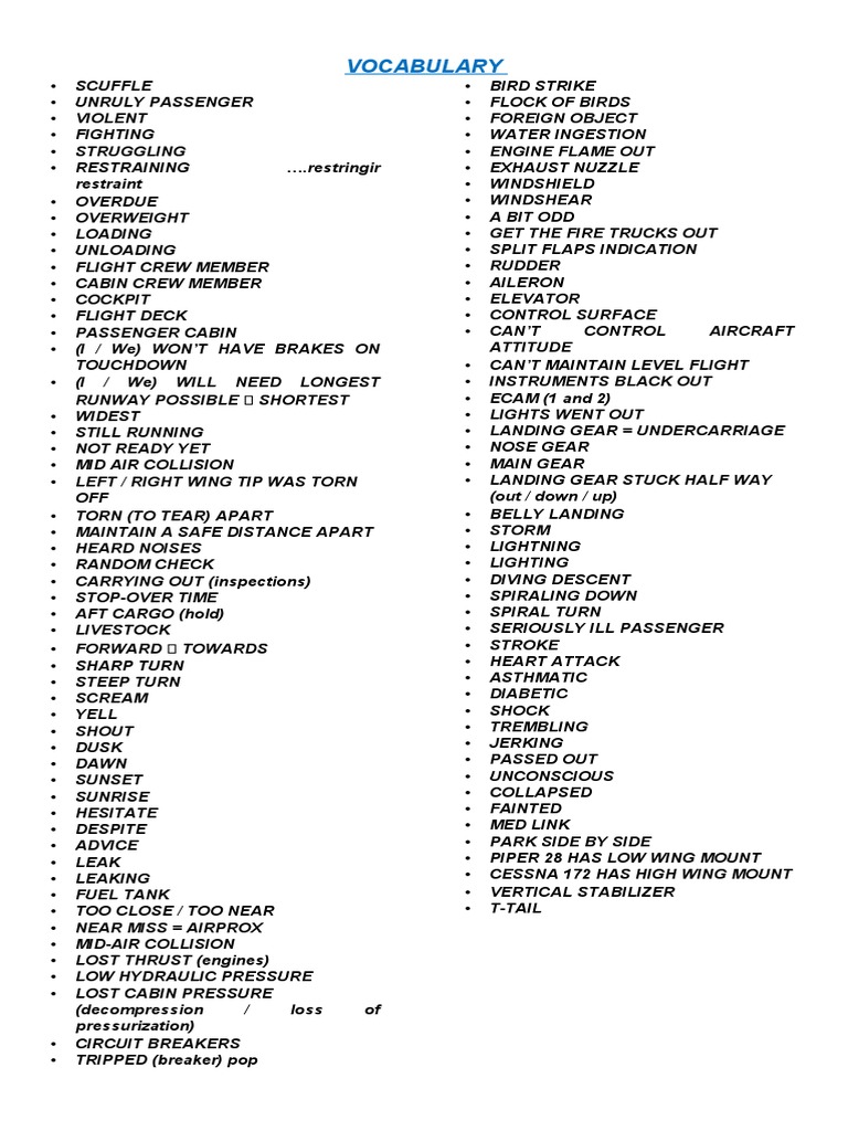 Aviation Safety Vocabulary: Terms for Describing In-Flight Emergencies ...