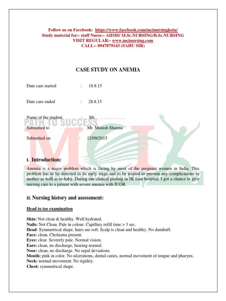 Case Study On Anemia PDF | PDF | Anemia | Intravenous Therapy