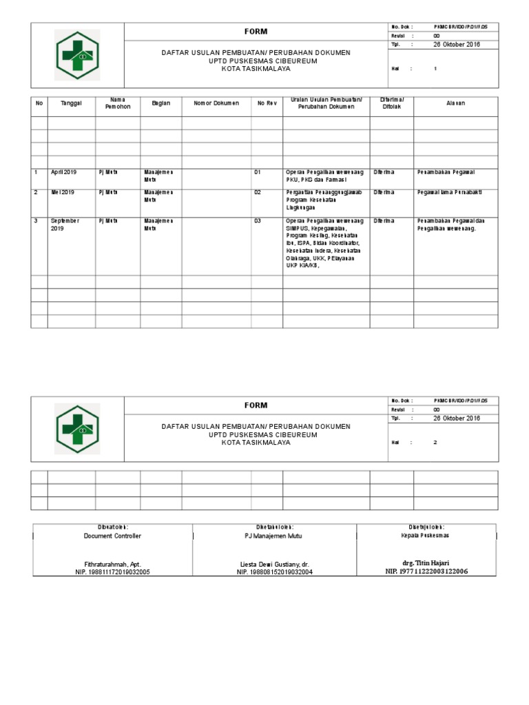 Form Usulan Perubahan Atau Pembuatan Dokumen | PDF