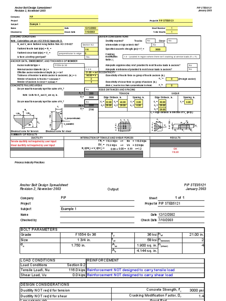Ste05121 Spreadsheet Anchor Bolt Design | PDF | Strength Of Materials ...