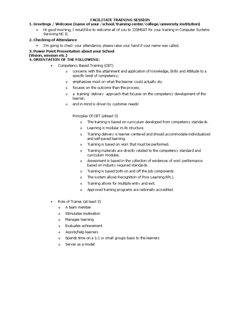 Revised Script FACILITATE TRAINING SESSION | PDF | Client (Computing ...