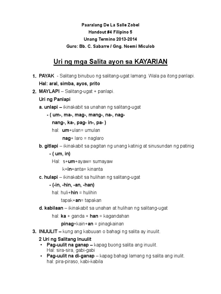 Filipino Handout 4 PDF | PDF