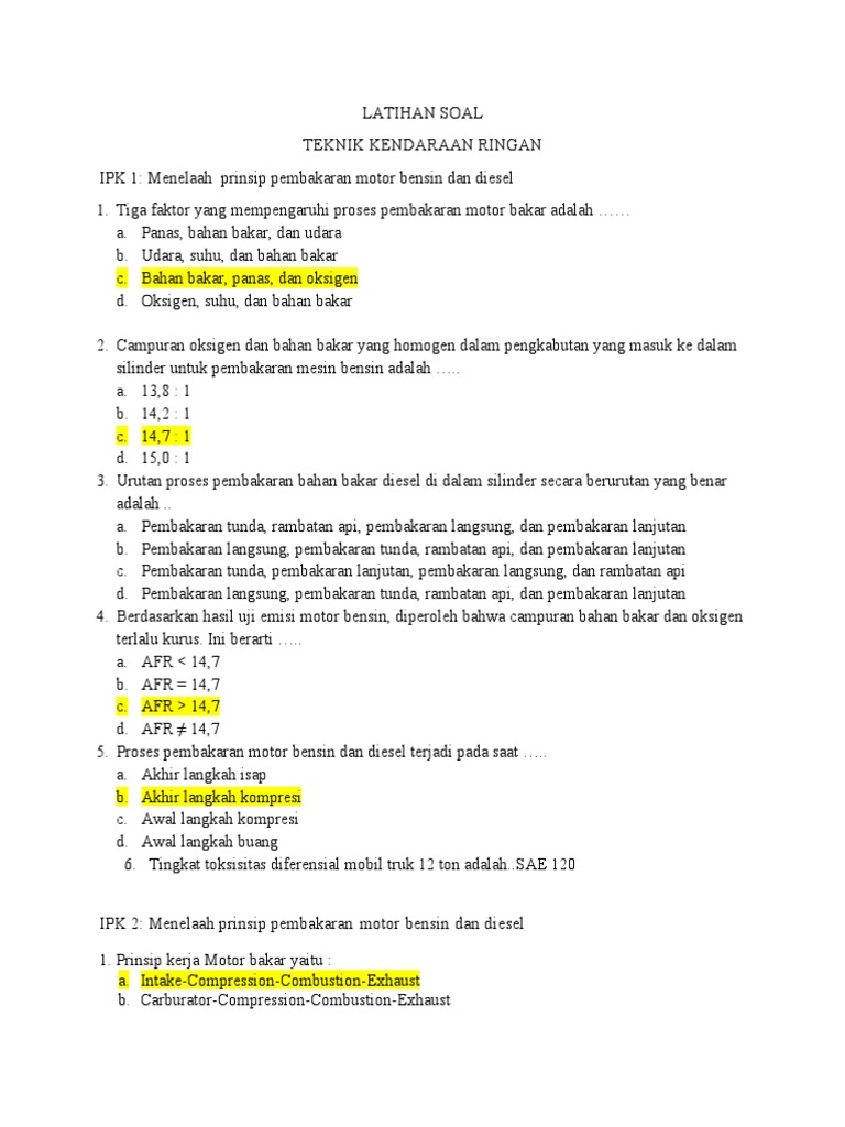 Latihan Soal - TKR - Gabungan | PDF