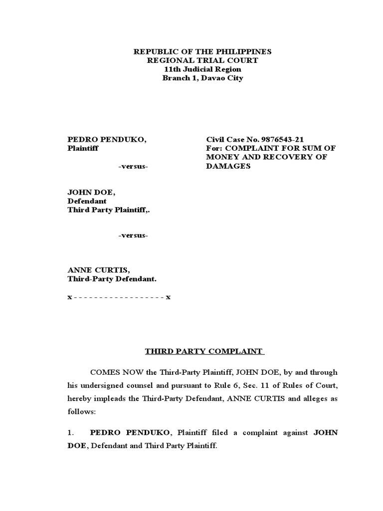 15 Third Party Complaint | Download Free PDF | Complaint | Damages