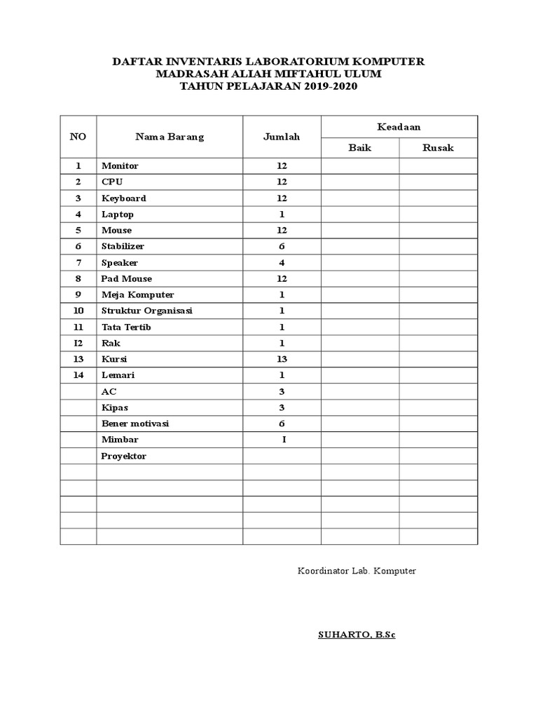 Daftar Inventaris Laboratorium Komputer | PDF