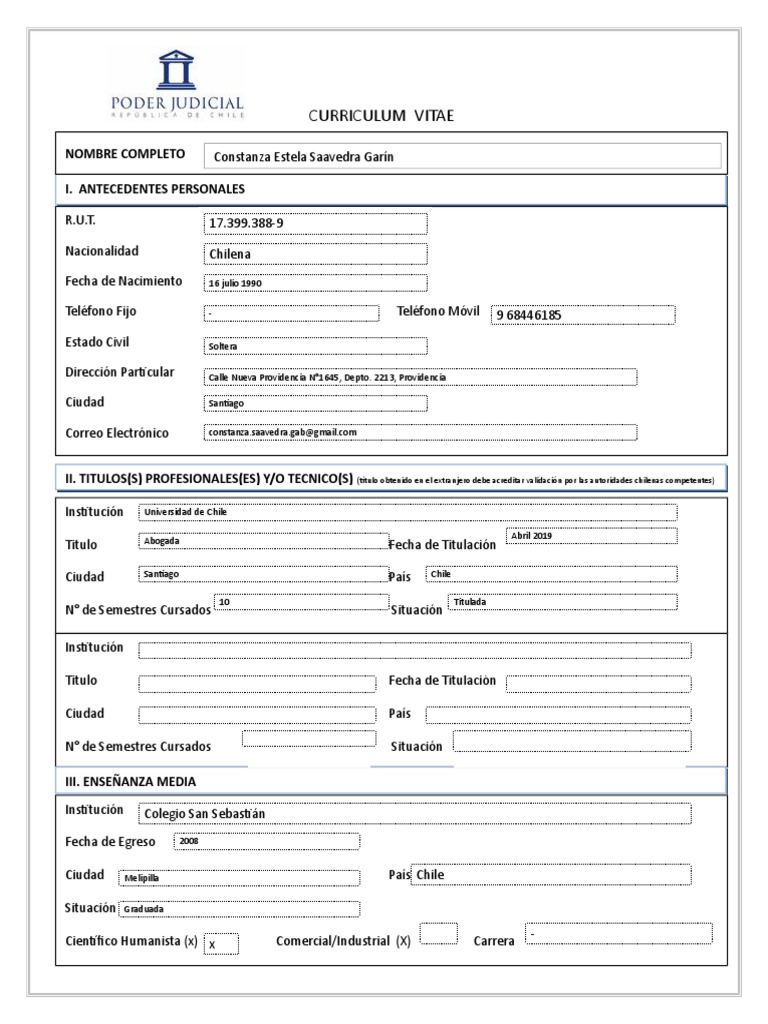 Curriculum vitae de Constanza Saavedra Garín, abogada chilena | PDF | Santiago | Chile