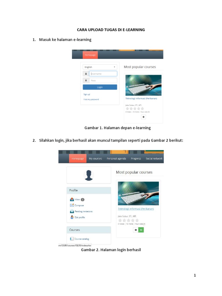 CARA UPLOAD TUGAS DI E Learning | PDF